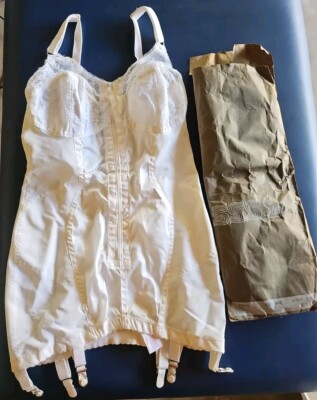 Vintage FULL BODY GIRDLE CORSET Shaper FRONT ZIP LACE NYLON ELASTIC 40 ...