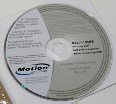 Motion Computing C5/F5 Recovery DVD Windows 7 / XP 1535-040HOMC Free ...