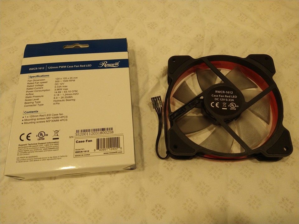 Rosewill 120mm Case Fan with LED and PWM (Pulse Width Modulation ...