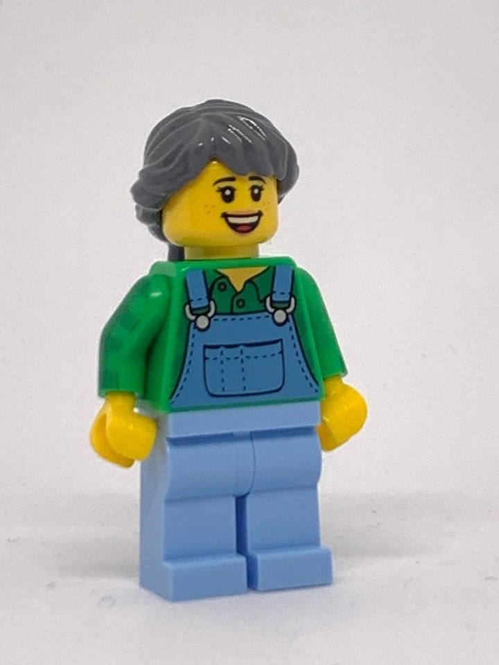 LEGO® Minifigure City Woman Lady Blue Overalls Green Shirt Happy ...