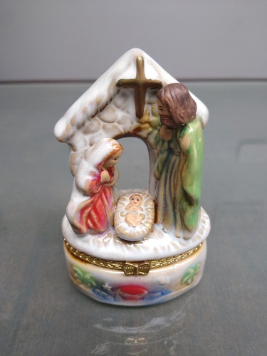 Christmas Nativity hinged 4" Trinket Jewelry BOX Jesus Mary Joseph ...