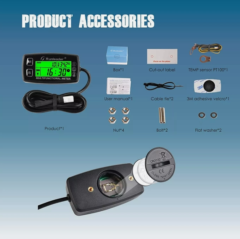 Digital Hour Meter Tachometer Engine Temp Gauge RPM Alert 3 Backlights ...