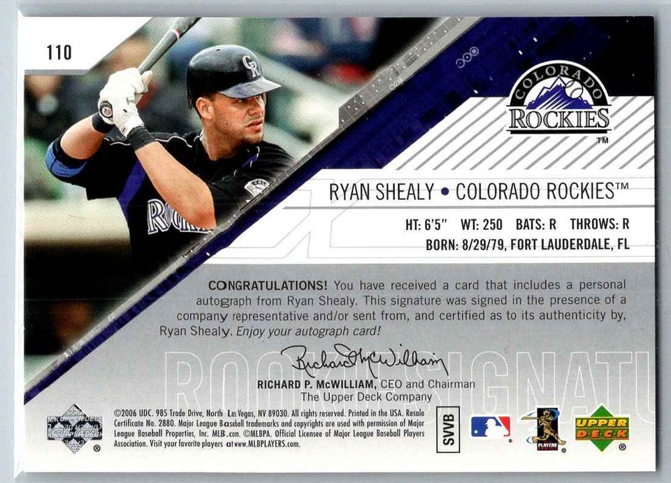 Ryan Shealy 2006 Upper Deck SPx RC Autograph Auto 178/999 #110 Colorado ...
