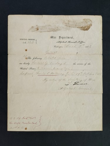 1863 antique CIVIL WAR PROMOTION Co C 57th Indiana Vol CORP CHARLES P ...