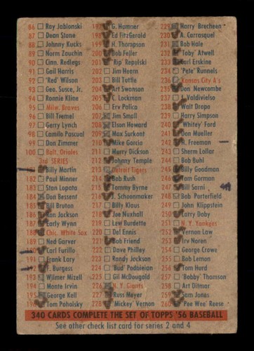 1956 Topps #1000 Checklist 1/3 GOOD X3637126 | eBay