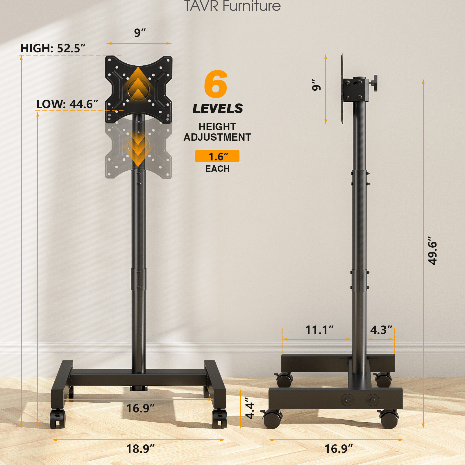 Universal Modern Rolling TV Stand for 13 to 50 inch TVs Tilt TV Chart ...