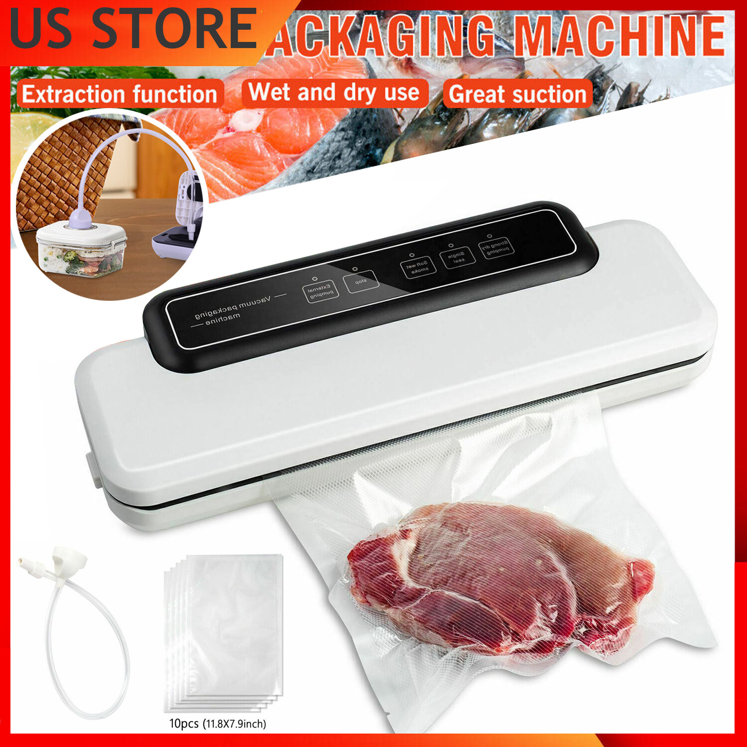 Commercial Vacuum Sealer Machine Seal Meal Food Saver System Tool With Free Bags EBay