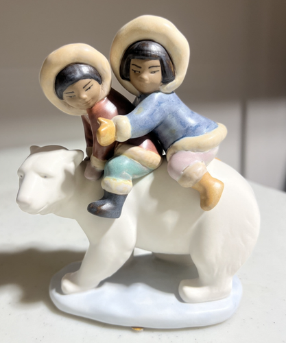 Lladro Eskimo Rider 2270 Inuit Children Riding Polar Bear Winter Gres Figurine | eBay