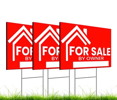 3X For Sale By Owner Yard Sign 12x16 - Single Sided Yard Signs with H ...