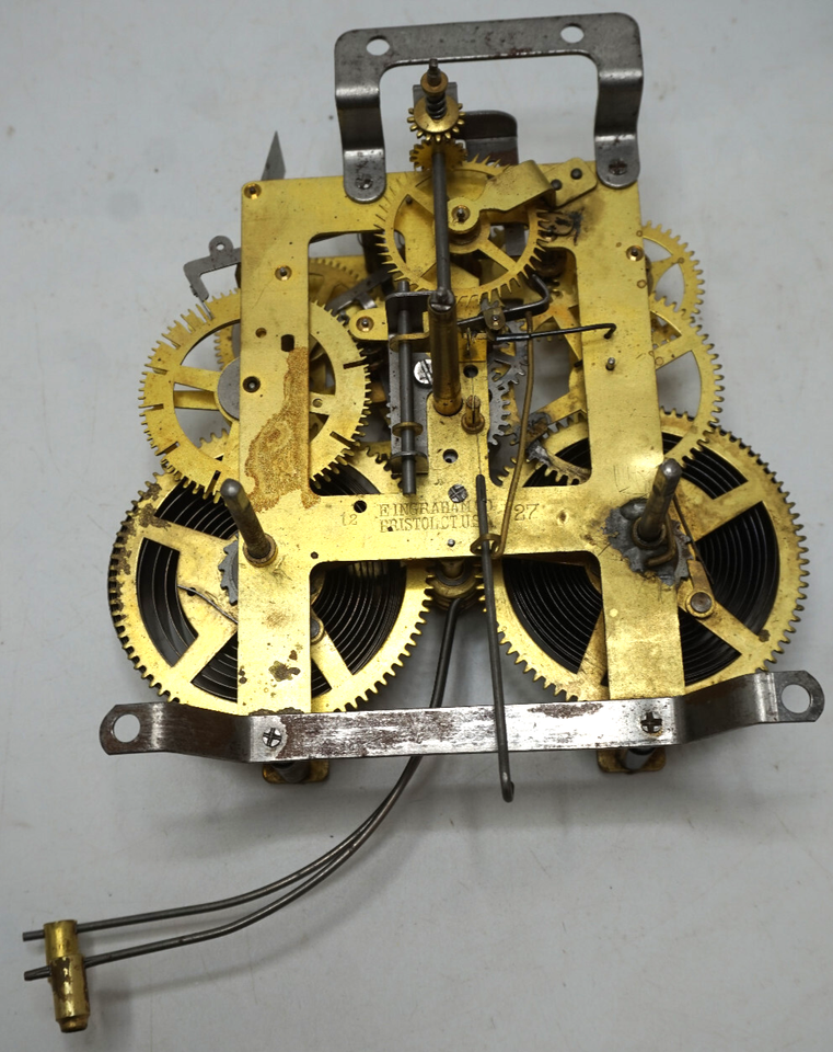 VINTAGE INGRAHAM CLOCK MOVEMENT MECHANISM 12 27 CLEANED PARTS MANTLE ...