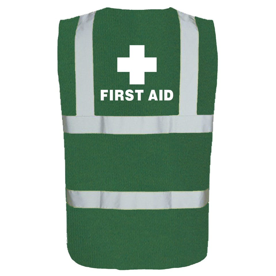 First Aid Printed Green Hi Viz Safety Vest - High Vis Waistcoat ...
