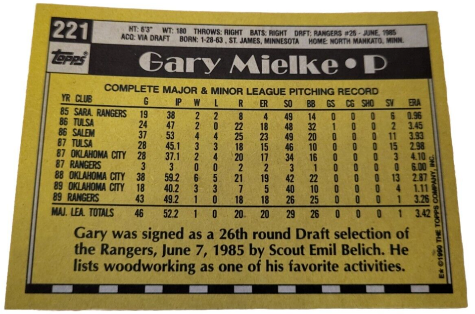1990 Topps #221 Gary Mielke MLB Texas Rangers Baseball Card (W | eBay