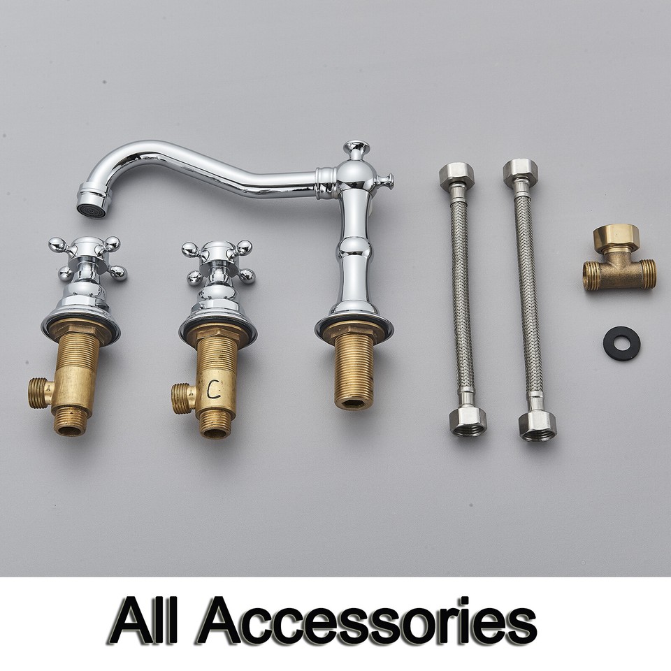 Brass Bathroom Basin Sink Faucet Dual Handle 3 Hole Lavatory Waterfall ...