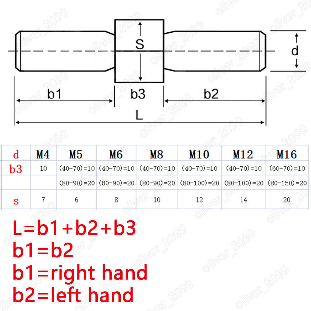 304 Stainless Steel Hex Head Double End Studs Rods Right Left hand ...
