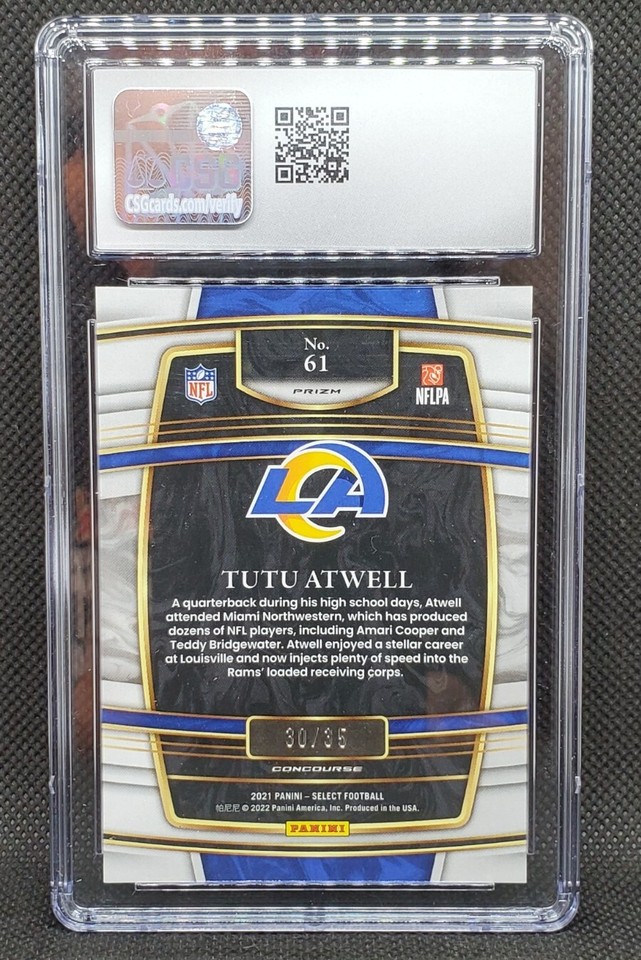 2021 Panini Select #61 Tutu Atwell Rookie Card WHITE Prizm 30/35 *MINT ...