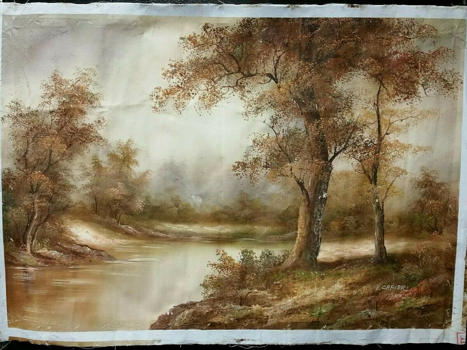 Irene Cafieri Oil on Canvas Tree Landscape Painting Unframed 36 3/4'' x ...