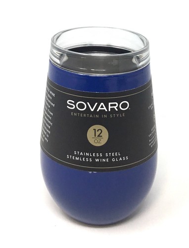 Sovaro 12 Oz. Stemless Wineglass Blue, Stainless Steel, Insulated ...
