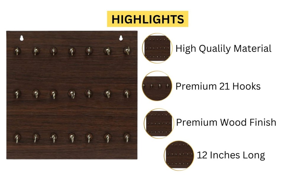 Wooden Premium Key Chain Wall Hanging Key Holder 21 Hooks (Brown) BEST ...
