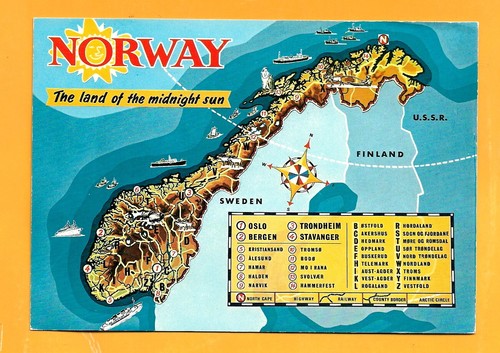 NORWAY VINTAGE POSTCARD NORWAY MAP - THE LAND OF THE MIDNIGHT SUN | eBay