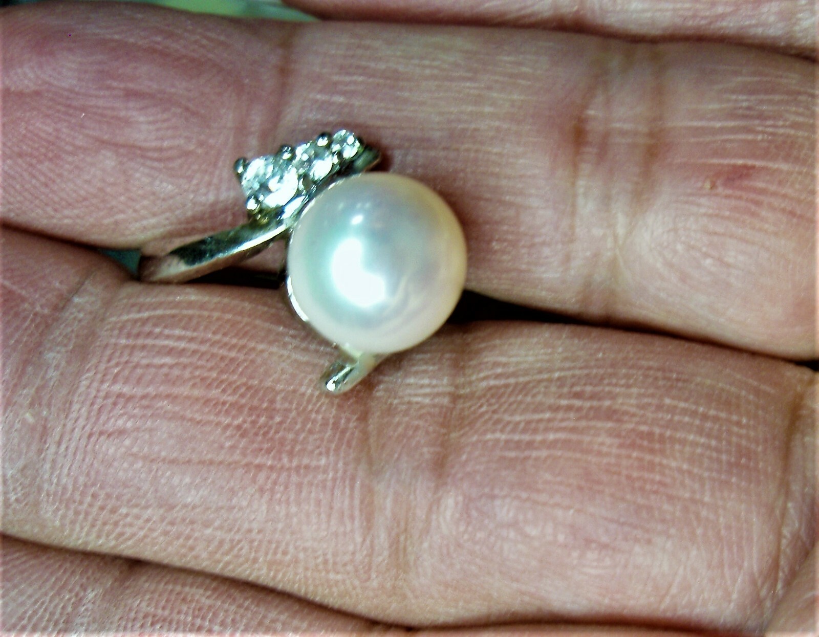 14K White Gold Pearl Passover Ring Clear Accents Size 6 | eBay