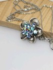 Joan Rivers Blue AB Rhinestone Flower Pendant Necklace Silver Tone 18 ...