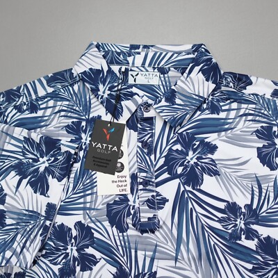 YATTA Men's Golf Polo Shirt Indigo Tropics Floral Stretch Wicking UPF ...