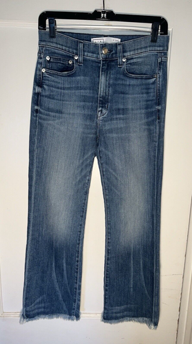AYR The Bomb Pop Crop Frayed Jeans Straight Leg High Rise Blue Size 28S ...