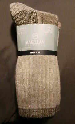 Magellan Outdoors Thermal Crew Socks 2 Pair Green/Brown Mens 9-12 | eBay