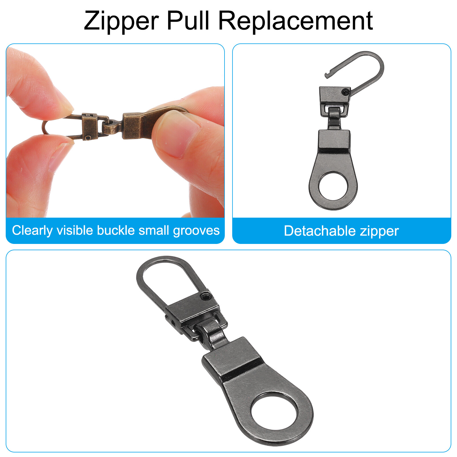 Zipper Pull Replacement, 10Pcs Detachable Metal Zipper Tab Repair Kit ...