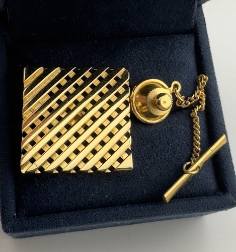 Vintage NOS Large Statement Gold Tone Tie Tac Pin Check Woven Square | eBay