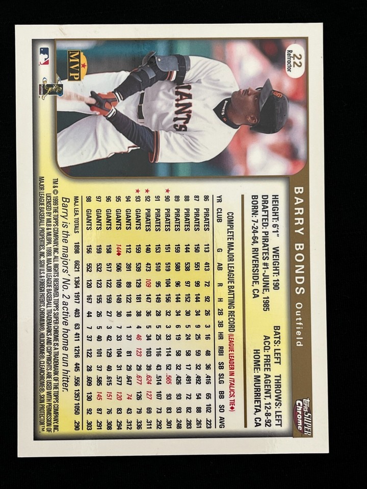 1999 Topps Super Chrome JUMBO Barry Bonds Refractor San Francisco ...