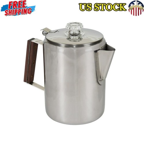 9 Cup Percolator Coffee Pot Stainless Steel Camp Grill Fire Basket Stem ...