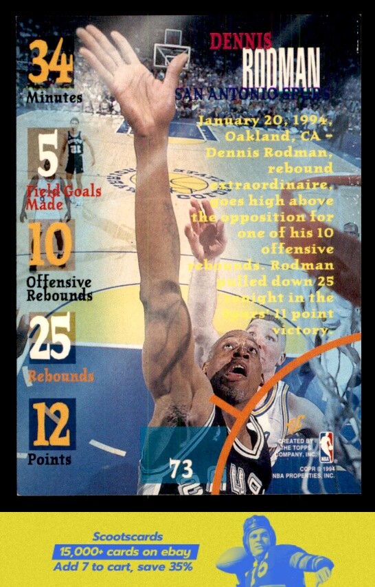 1994 Stadium Club Dennis Rodman TTG #73 San Antonio Spurs | eBay