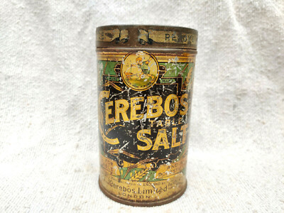 1930s Vintage Cerebos Table Salt Advertising Litho Tin Box Round ...