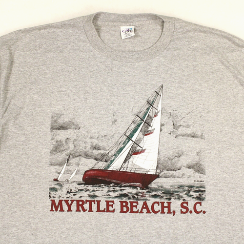 CAL CRU Vtg 90s Myrtle Beach, SC Sailboat Heather Gray Graphic T-SHIRT ...