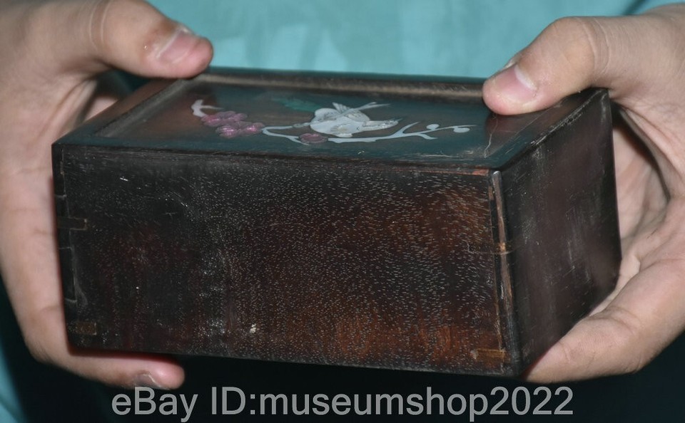 5.4 " Old Chinese Huanghua Li Wood Carving Dynasty Flower Bird Push ...