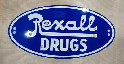 Vintage SSP Rexall Drugs Neon Skin Gas & Oil Porcelain Enamel Sign ...