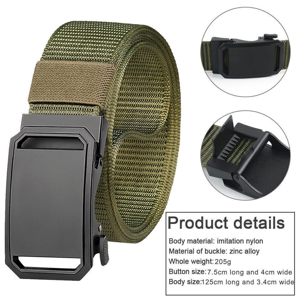Tactical Men Nylon Belt Automatic Buckle with Slide Ratchet Belts Waist ...