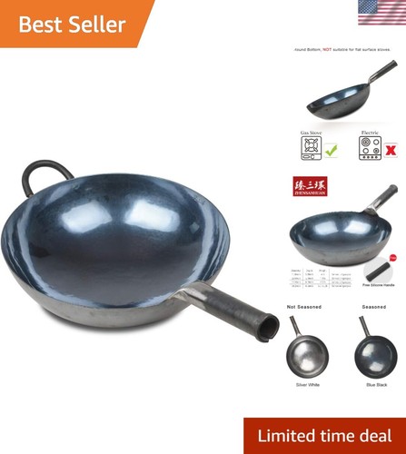 Authentic Blue-Black Seasoned Carbon Steel Wok - 36CM for Stir-Frying ...