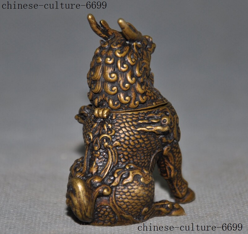 Chinese bronze animal lion foo dog kylin Kirin Chi-Lin Kilin Qilin ...
