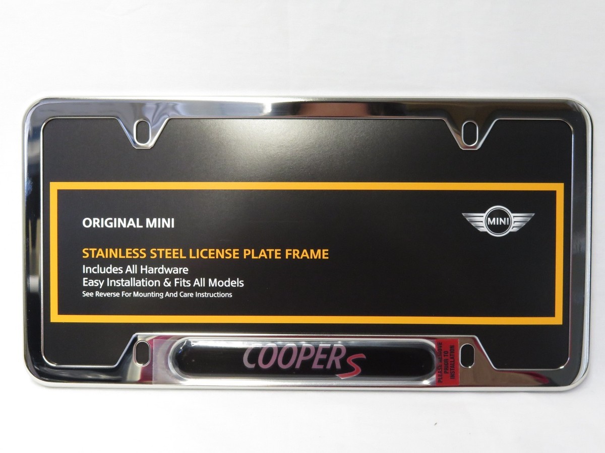 OEM Mini Cooper License Plate Frame Cooper S Polished Steel 51805A5CFA5