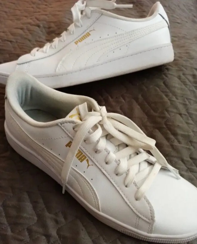 PUMA Leather Leather Lace Up Sneakers Skate Shoes Wh… - Gem