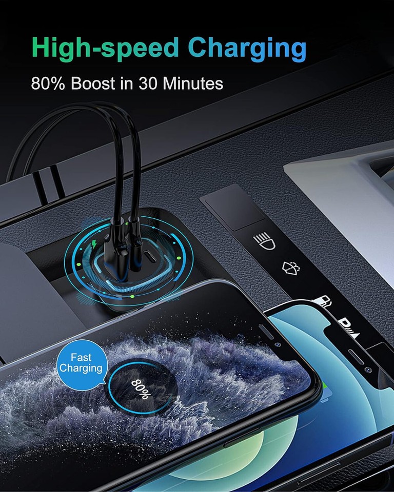 Fast Car Charger PD 42W 3 Port USB TYPE C Cigarette Lighter Socket ...