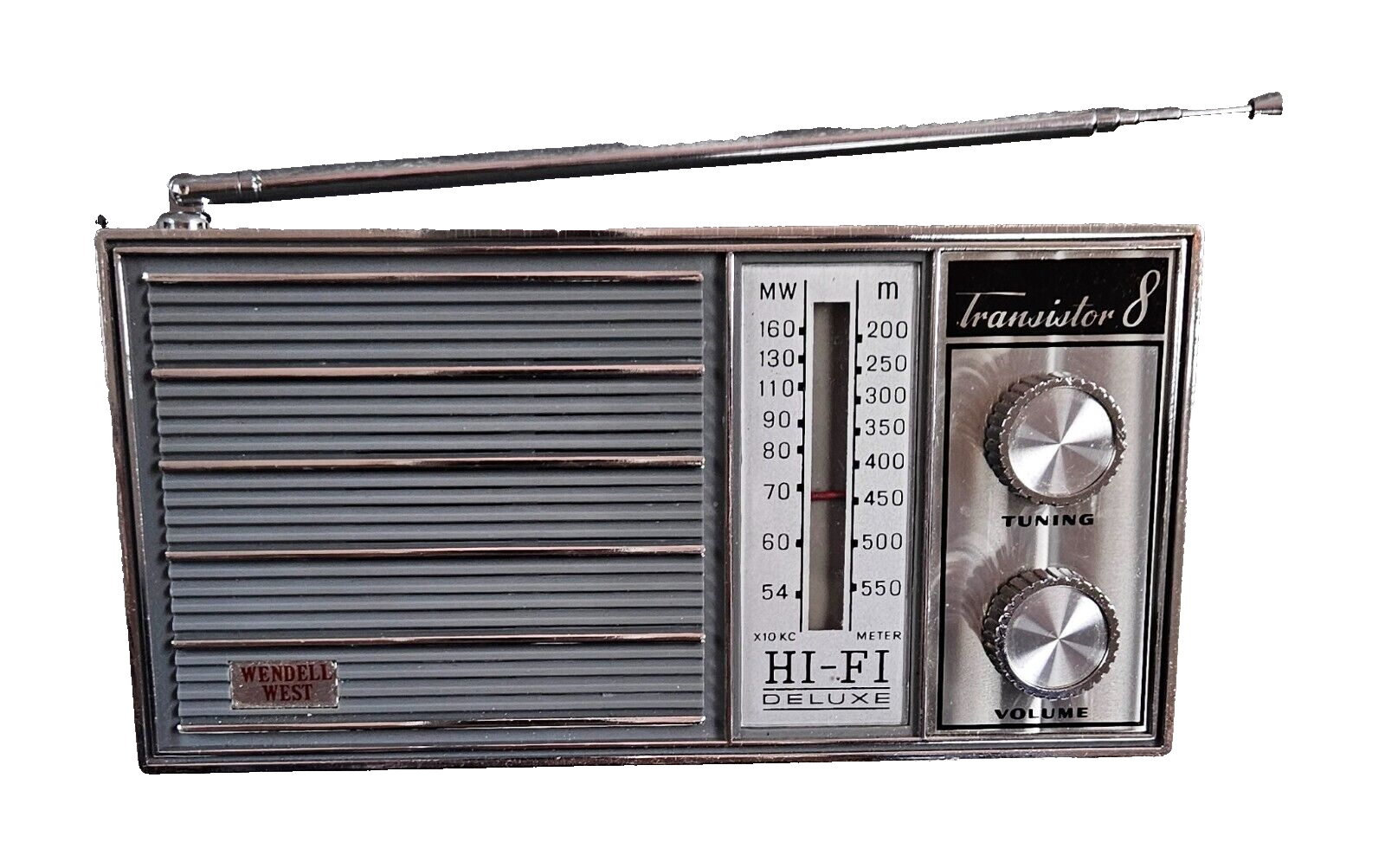 1968 VTG Wendell West Hi-Fi Deluxe 8 Transistor Radio CR-7A Portable AM ...