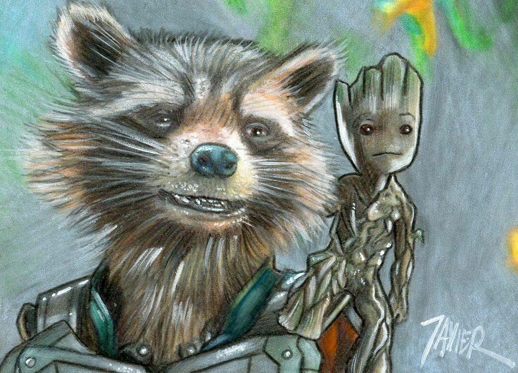 Guardians of the Galaxy ROCKET RACOON & GROOT SKETCH Card PRINT open ...