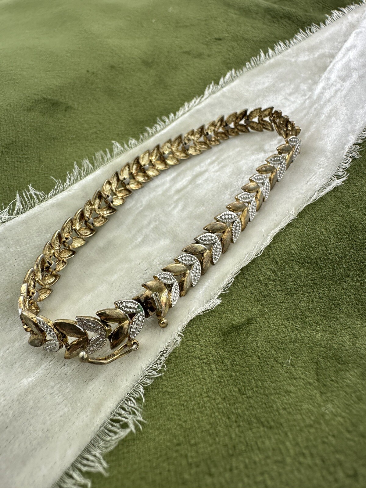 925 Sterling Silver Gold Tone Two Tone Leaf Link Ten… - Gem