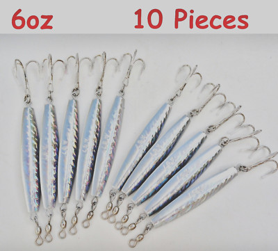 10 Pieces Diamond Jig 6oz Holographic Saltwater Fishing Lures w/Treble ...