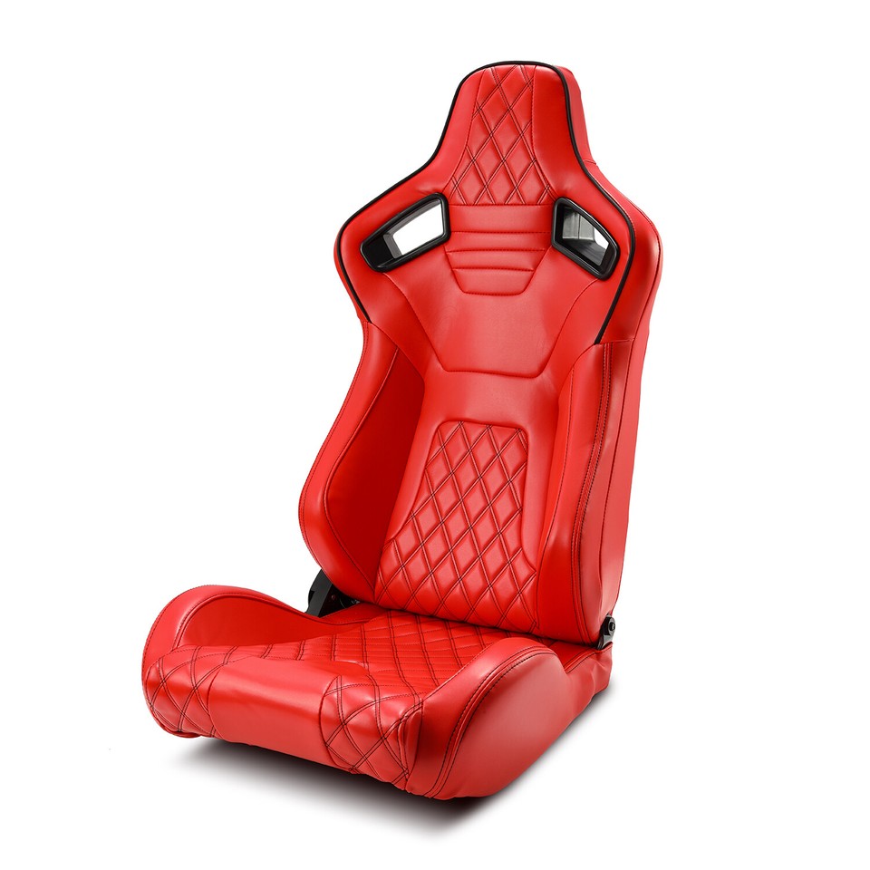 2 x All Red Diamond Leather Left/Right Sport Racing Car Seats Left ...