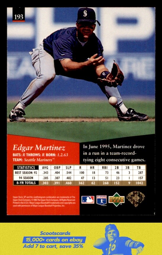 1995 SP Edgar Martinez card #193 Seattle Mariners | eBay