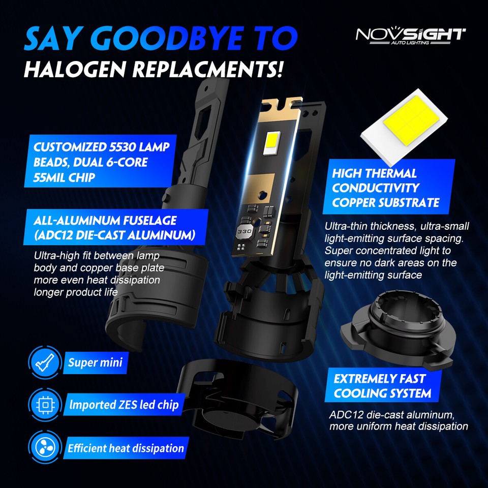 NOVSIGHT 9006 HB4 LED BULBS HEADLIGHT FOG HALOGEN REPLACEMENT KITS ...